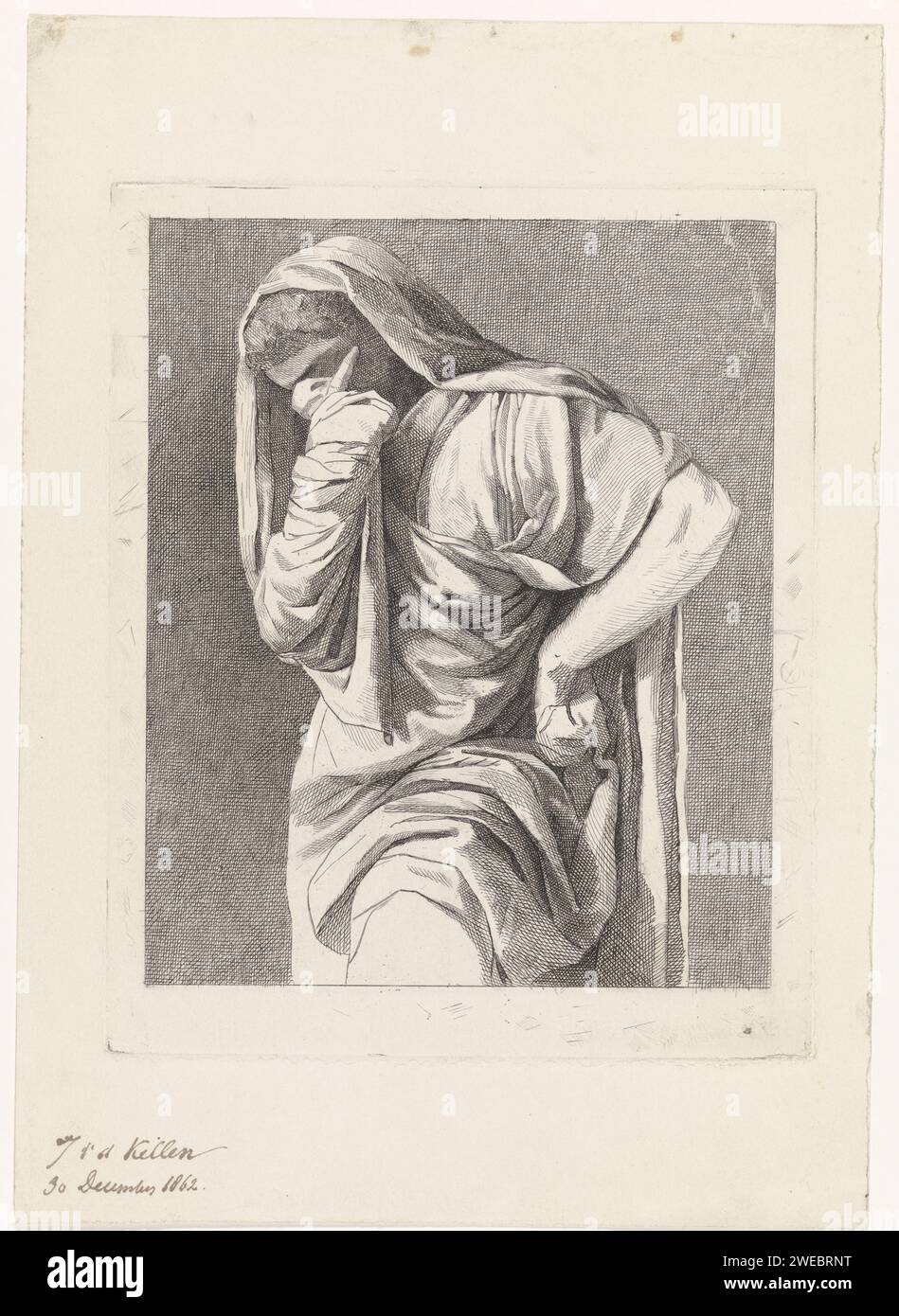 Grieging Woman in Classic robe, Johannes van der Kellen, 1862 print A ...