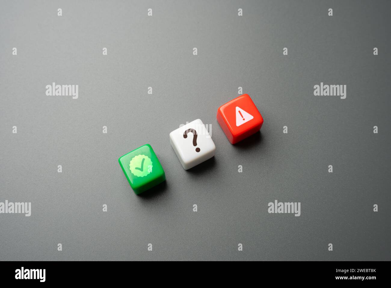 Question mark and good or bad answer. The fork between success and ...