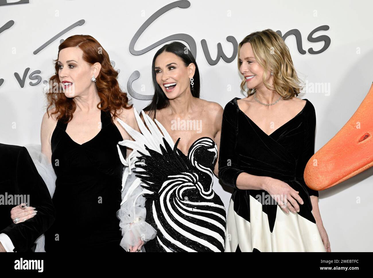 Molly Ringwald, left, Demi Moore and Calista Flockhart attend the ...