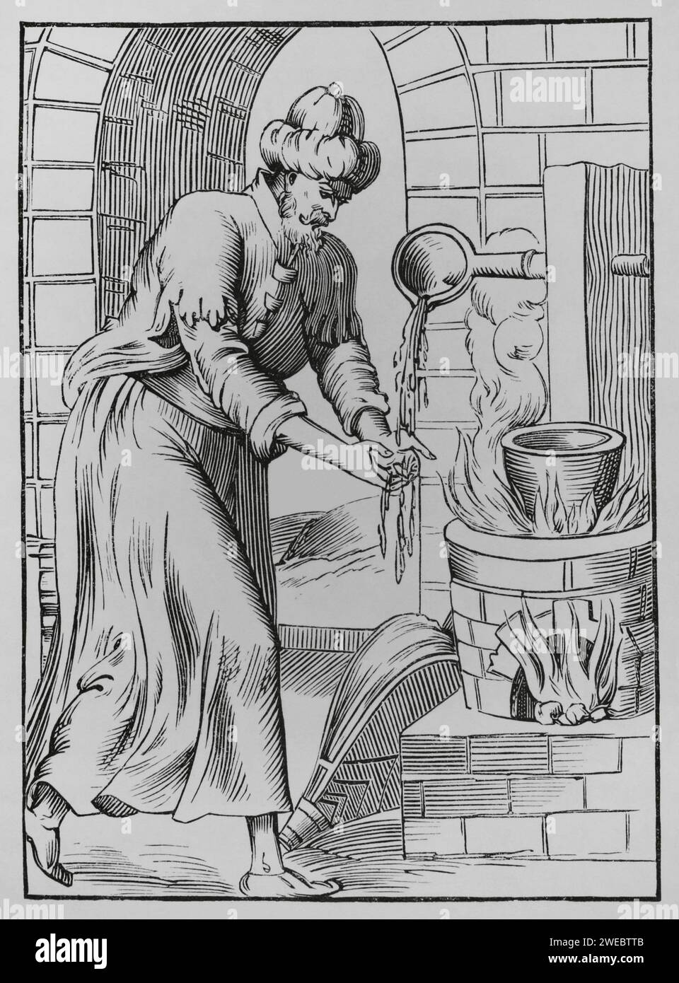 The gipsy who washed his hands in molten lead. 19th century engraving ...