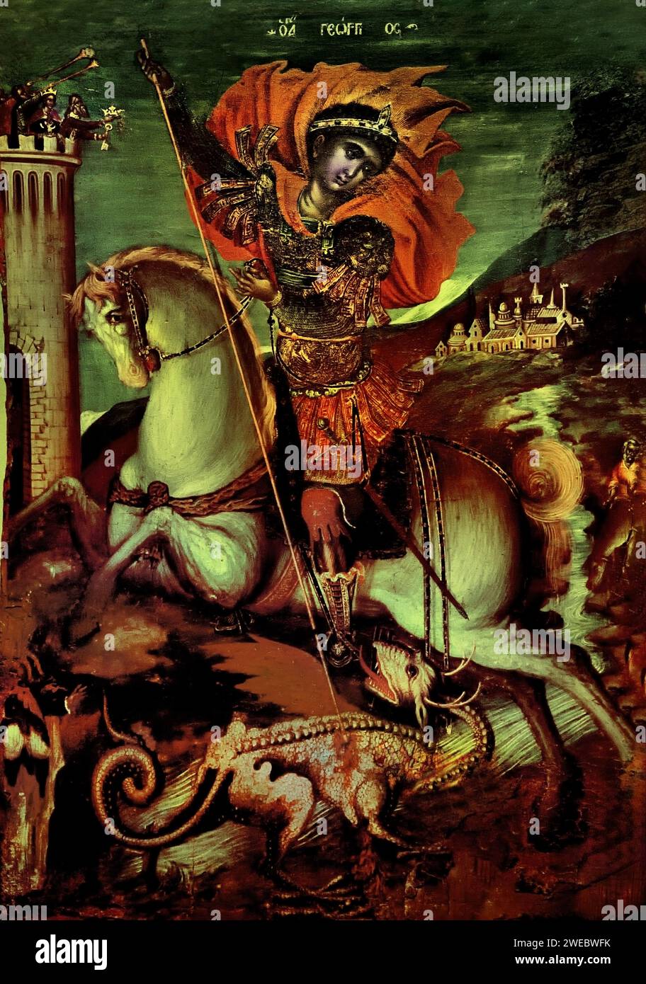 St George on horseback slaying the dragon, Georgios Klontzas, 16th ...