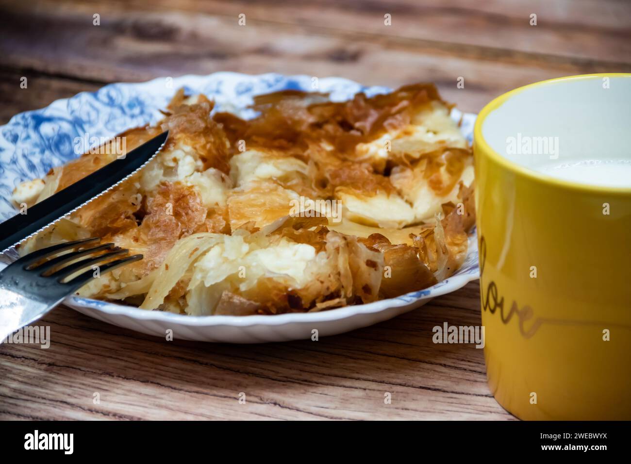 Serbian dish called Burek (cheese pie) served for breakfast at the ...