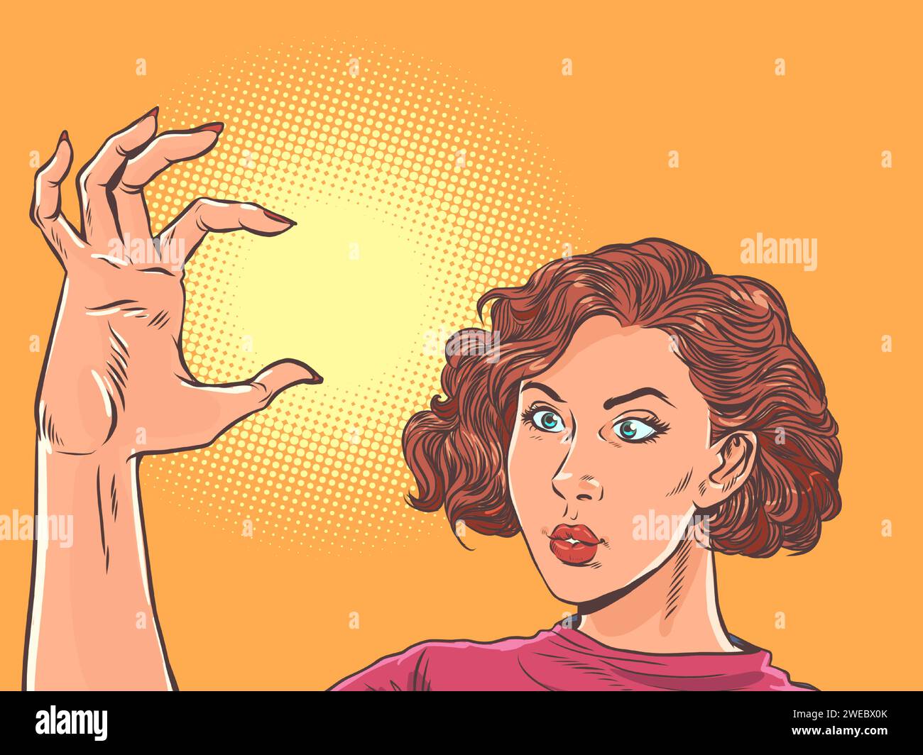 The girl shows the size with her hand. Estimate the size of an object ...