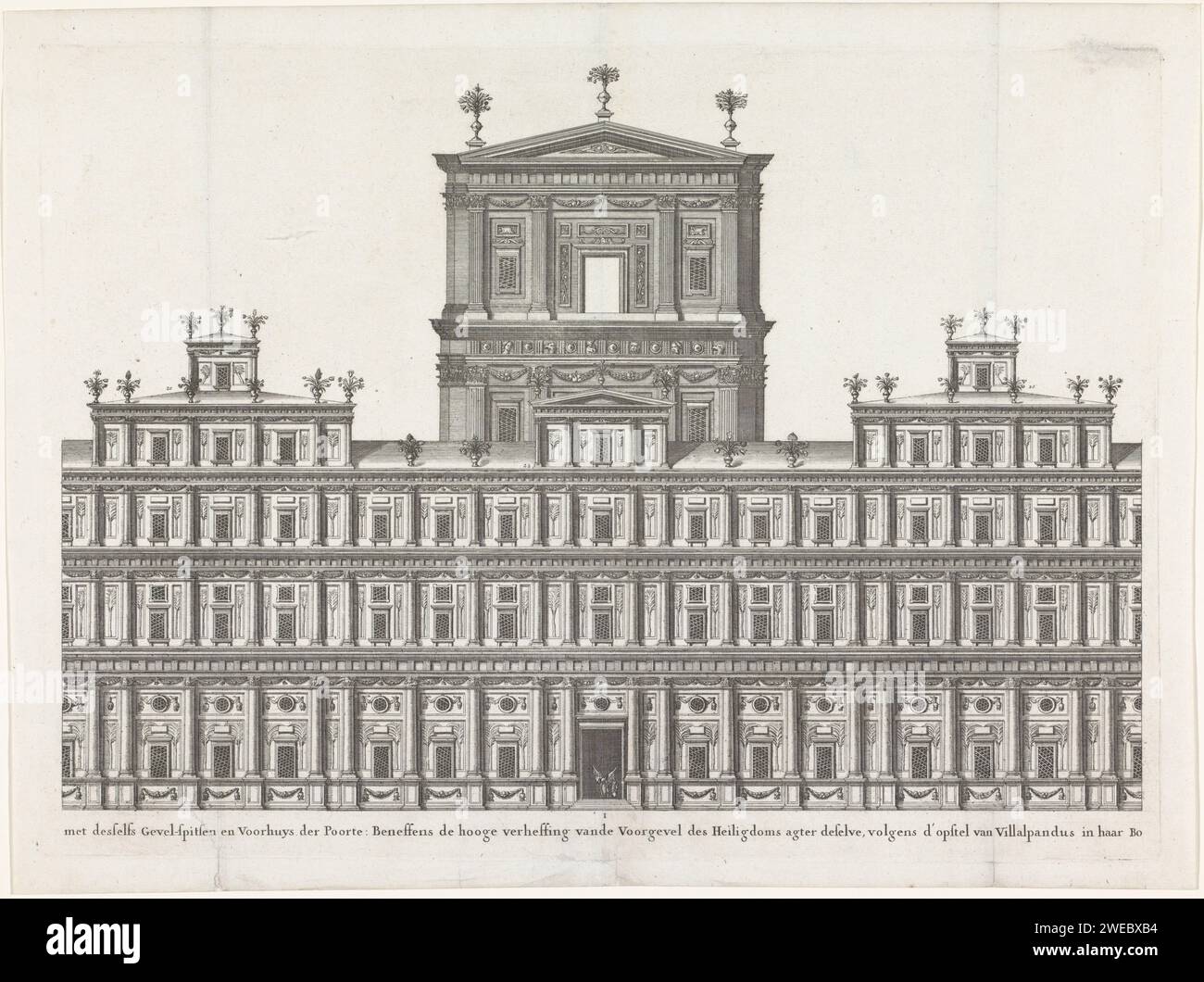 Facade of the new temple (center), anonymous, 1618 print The middle ...