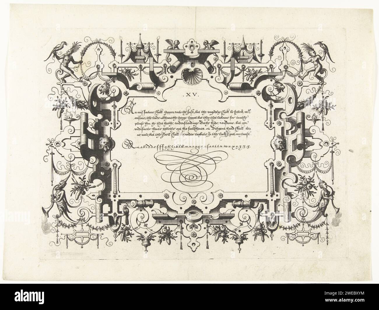 Cartouche with calligraphy, Rolwerk ends at the bottom in Hermen ...