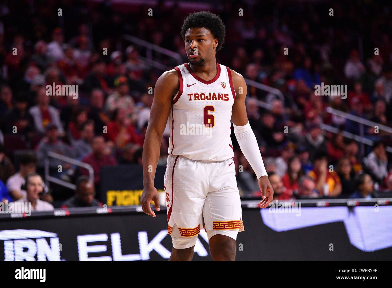 LOS ANGELES, CA - JANUARY 10: USC Trojans guard Bronny James (6) looks ...