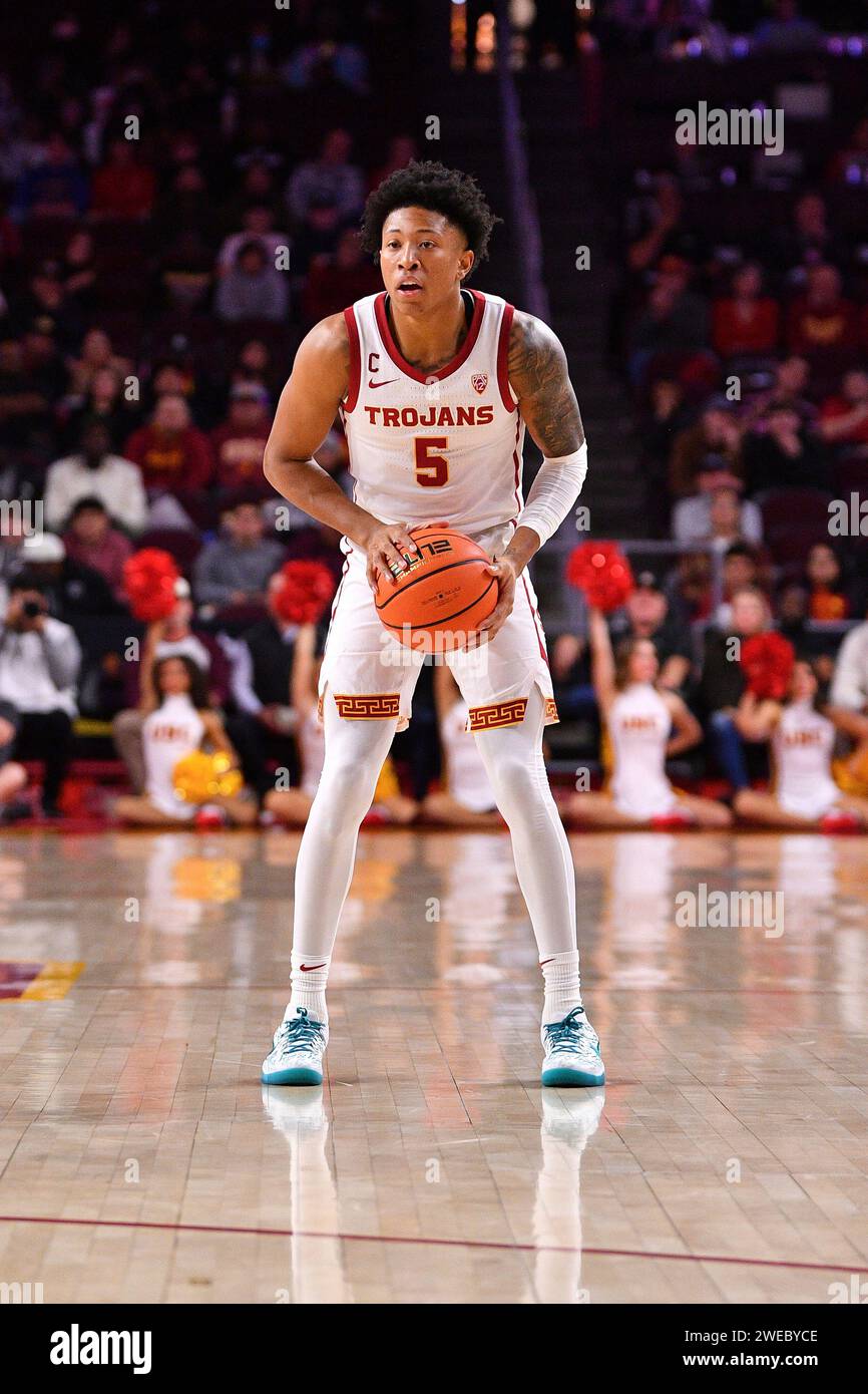 LOS ANGELES, CA - JANUARY 10: USC Trojans guard Boogie Ellis (5) looks ...