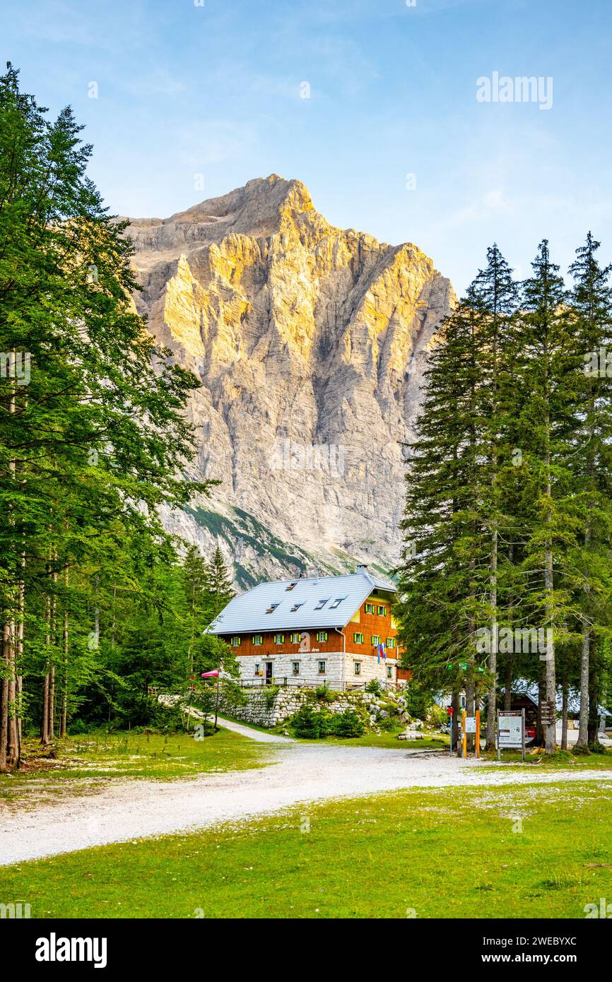 Aljazev Dom - mountain hut under Triglav, the highest mountain of Slovenia. Triglav National ...