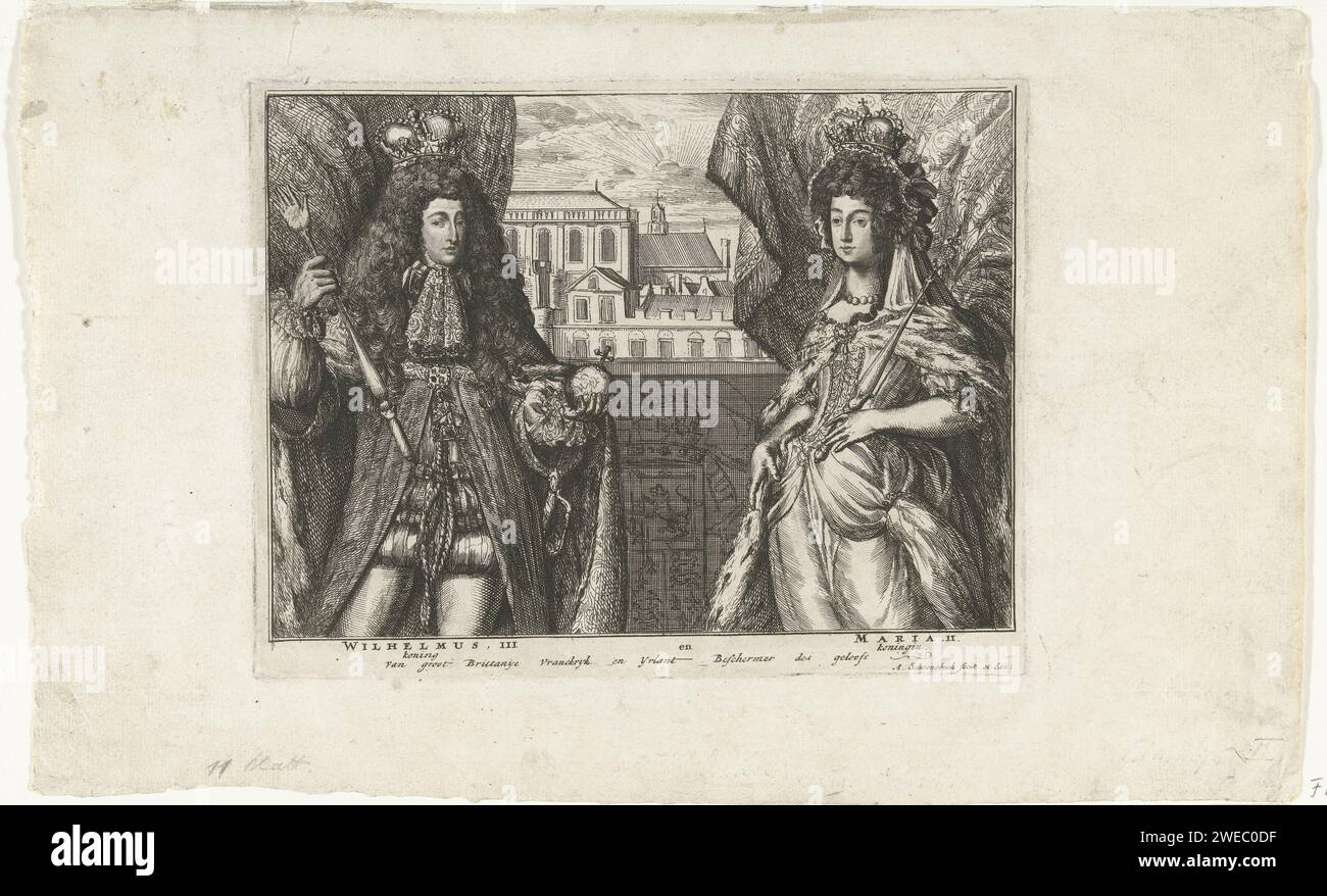 Portraits of King William III and Queen Maria II Stuart, 1689, Adriaen ...
