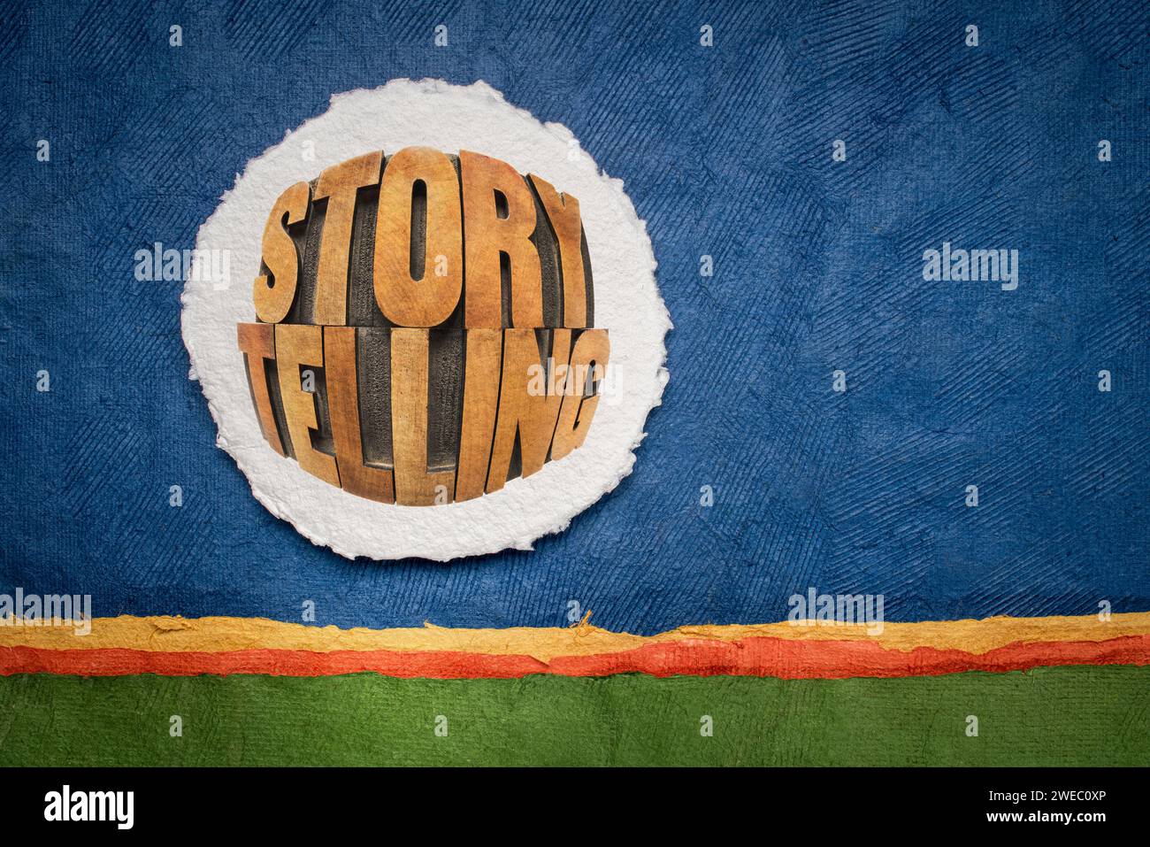 storytelling word abstract in vintage letterpress wood type printing ...