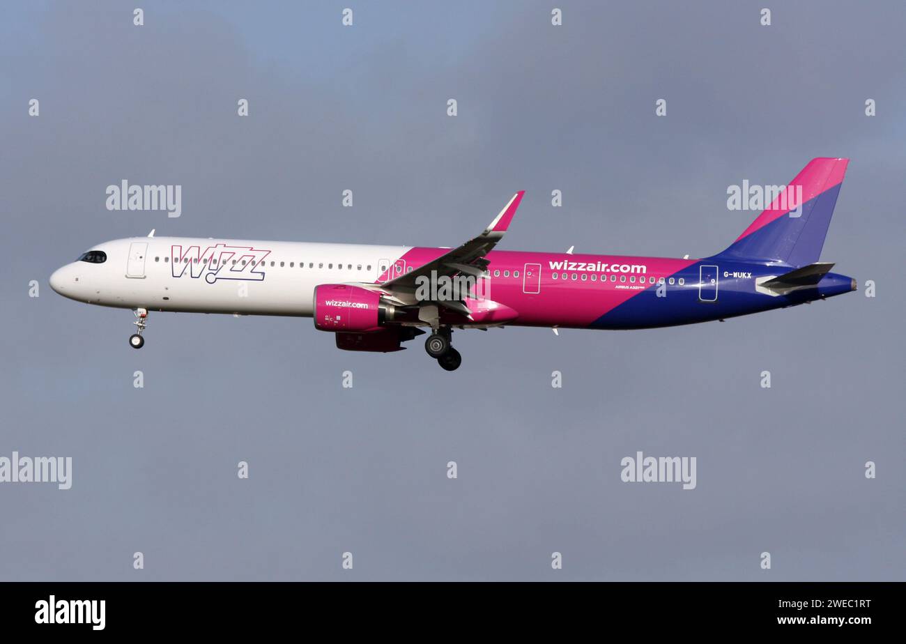 An Airbus A321 Neo of Wizz Air approaching London Gatwick Airport Stock ...