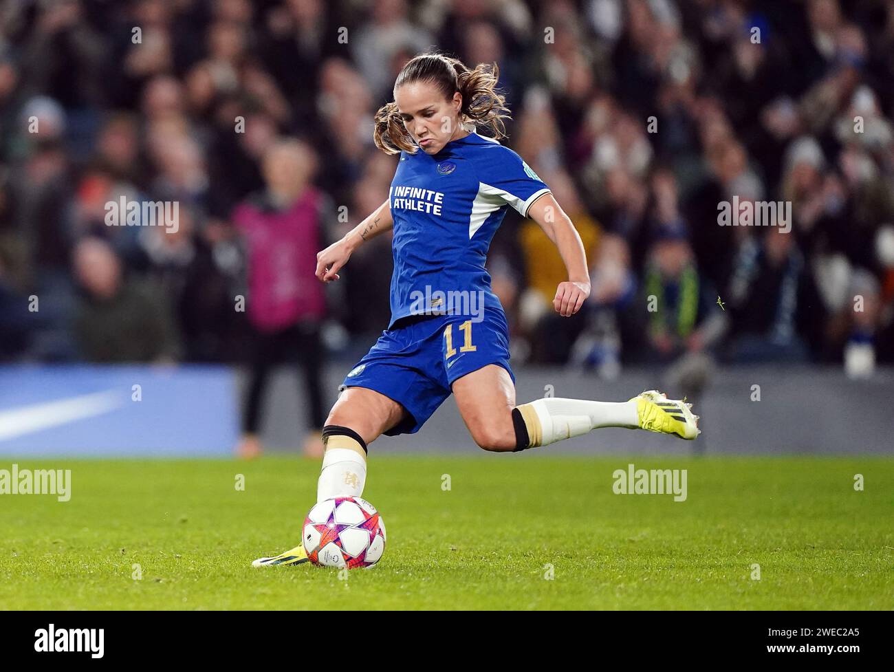 Chelsea's Guro Reiten scores their side's first goal of the game from ...
