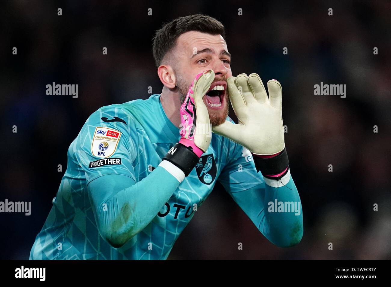 Norwich City goalkeeper Angus Gunn during the Sky Bet Championship ...