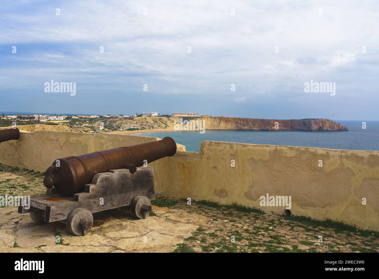 Canons at Sagres fort in Portugal. Sagres Fortress (Fortaleza de Sagres ...