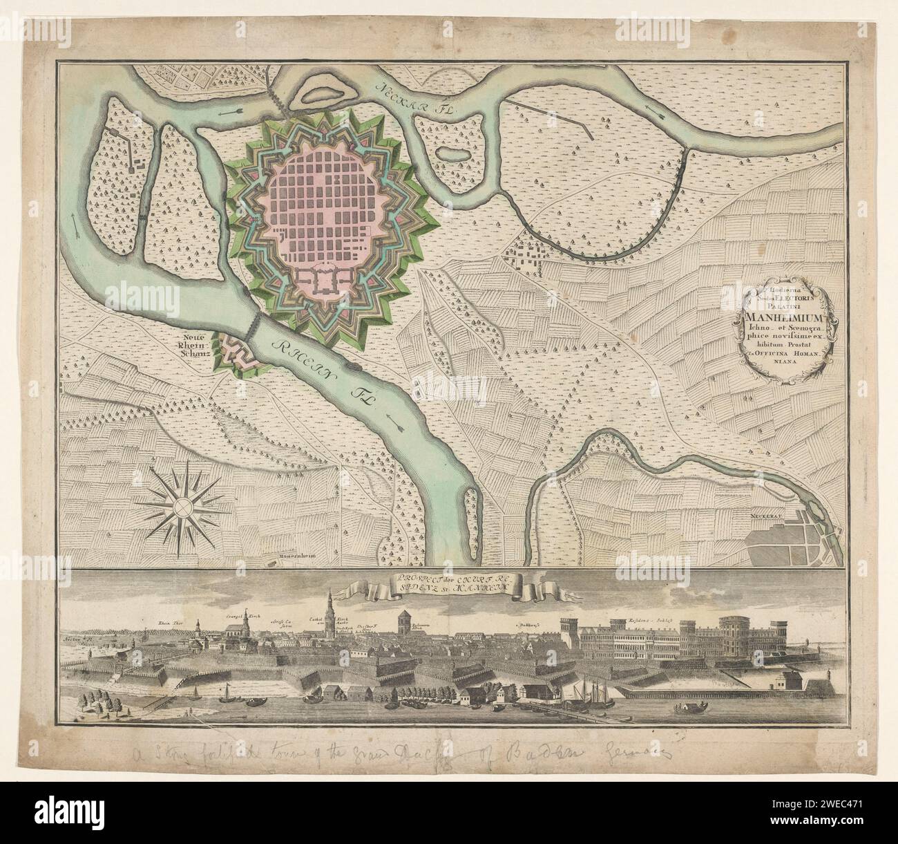 Map of and View of Mannheim, Anonymous, 1724 - 1748 print Nuremberg ...