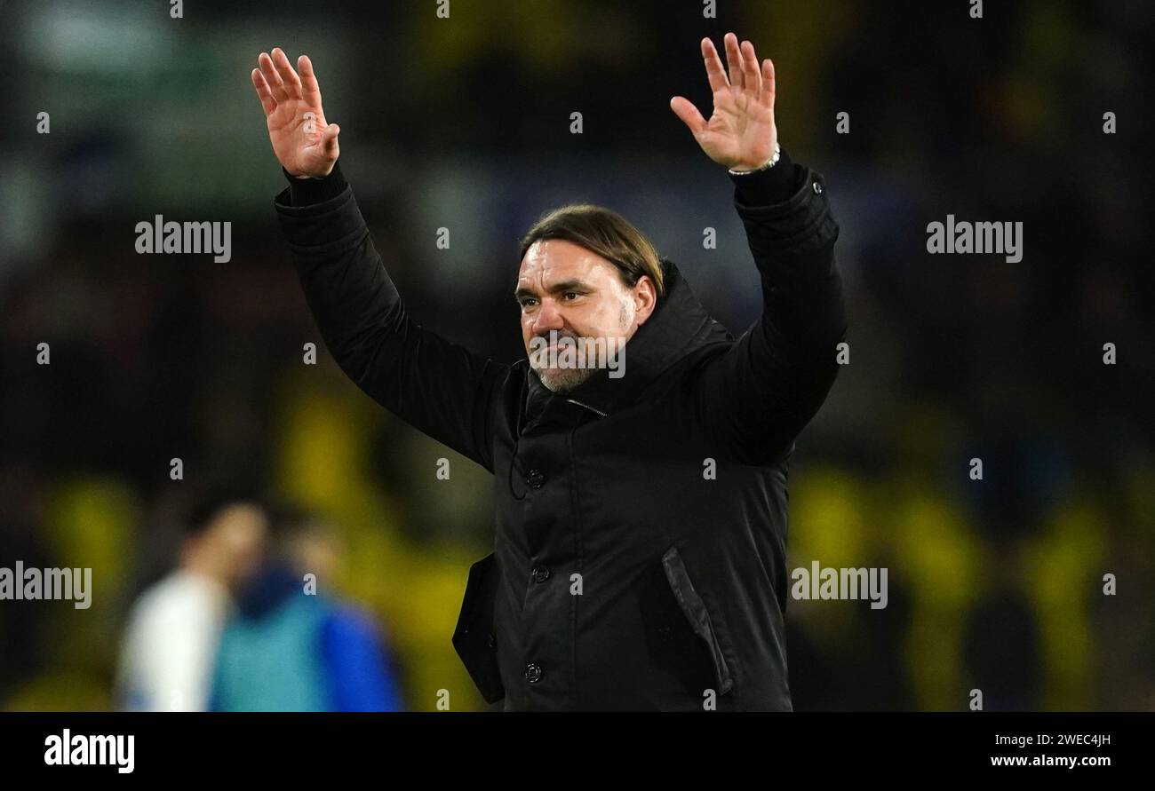 Leeds United manager Daniel Farke salutes the fans after the Sky Bet ...