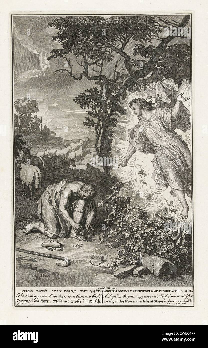 Moses and the burning bush, Andries van Buysen (Sr.), After Gerard Hoet ...