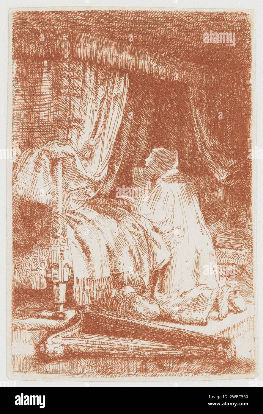 David in Prayer, Rembrandt van Rijn, 1652 print paper etching ...