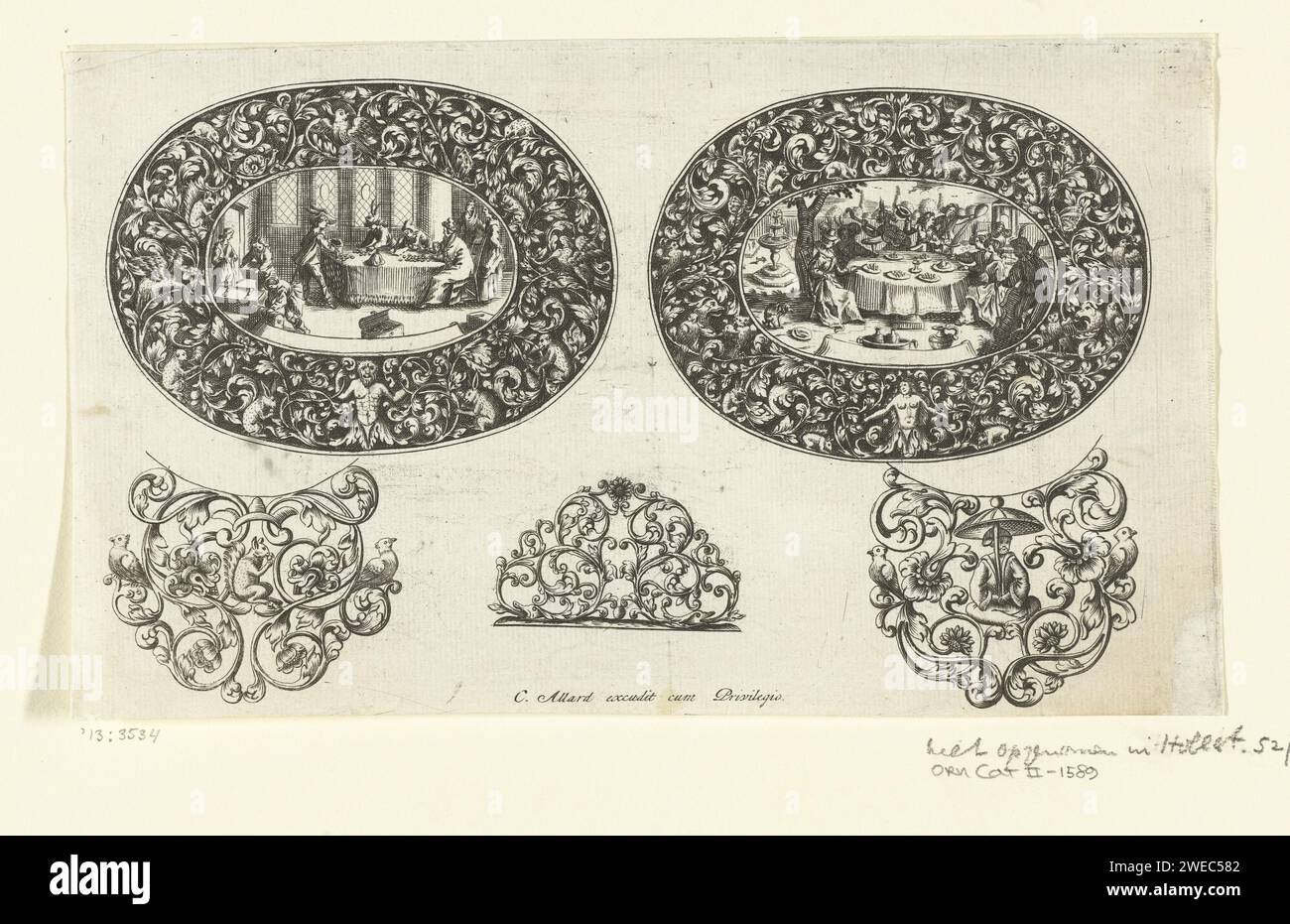 Two oval lids for boxes and three handles for scales, Anonymous, After ...