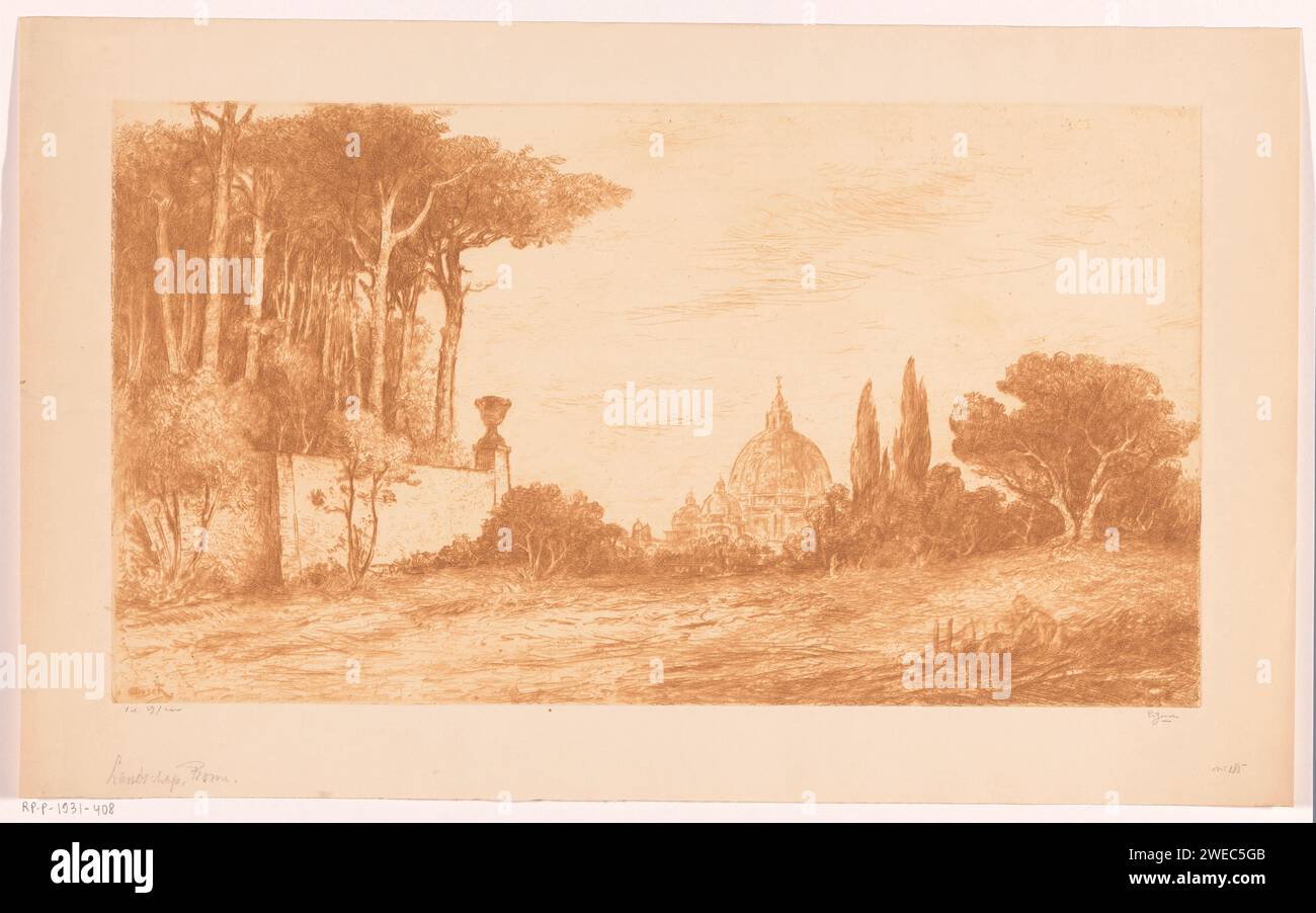 Landscape, Rome, Etienne Bosch, 1873 - 1931 print View of the domes of ...