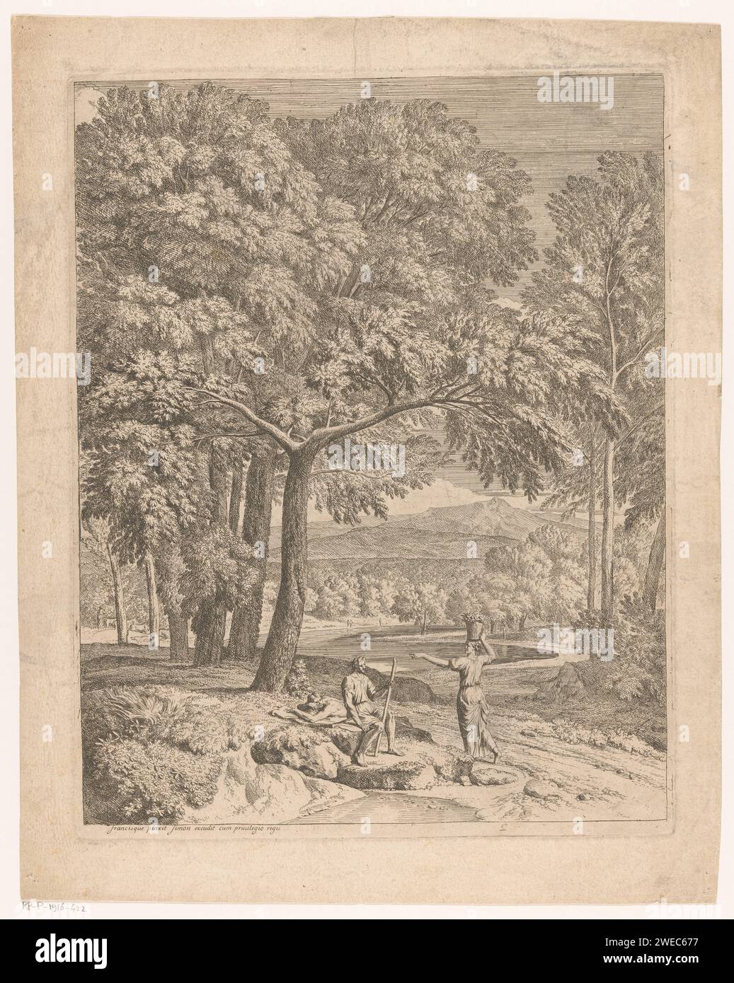 Arcadian landscape with two men and a basket -bearing woman, Théodore ...