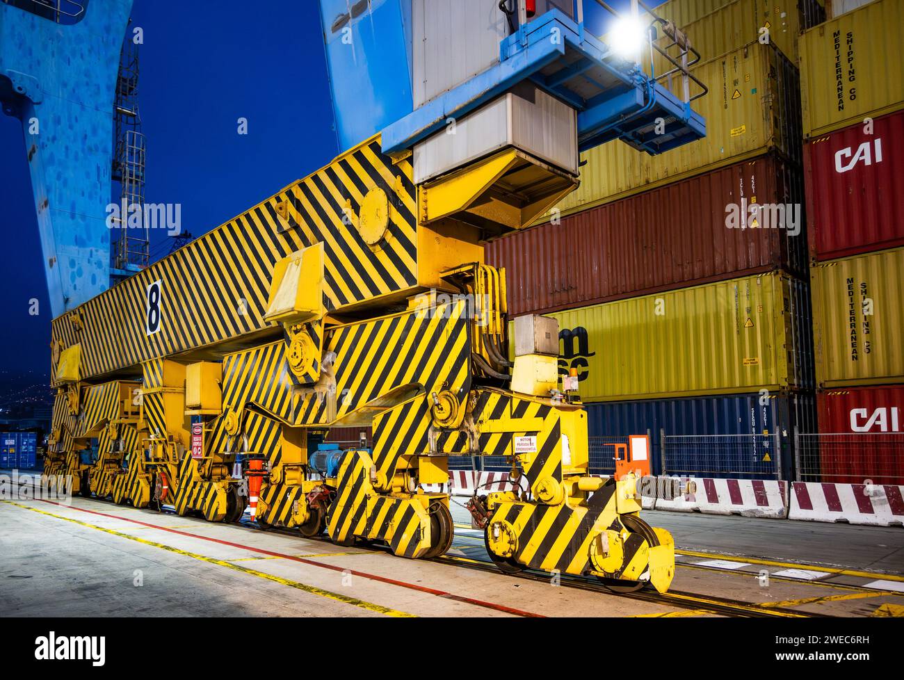 Giant container mover sitting on rails at the port of Valparaíso. Chile ...