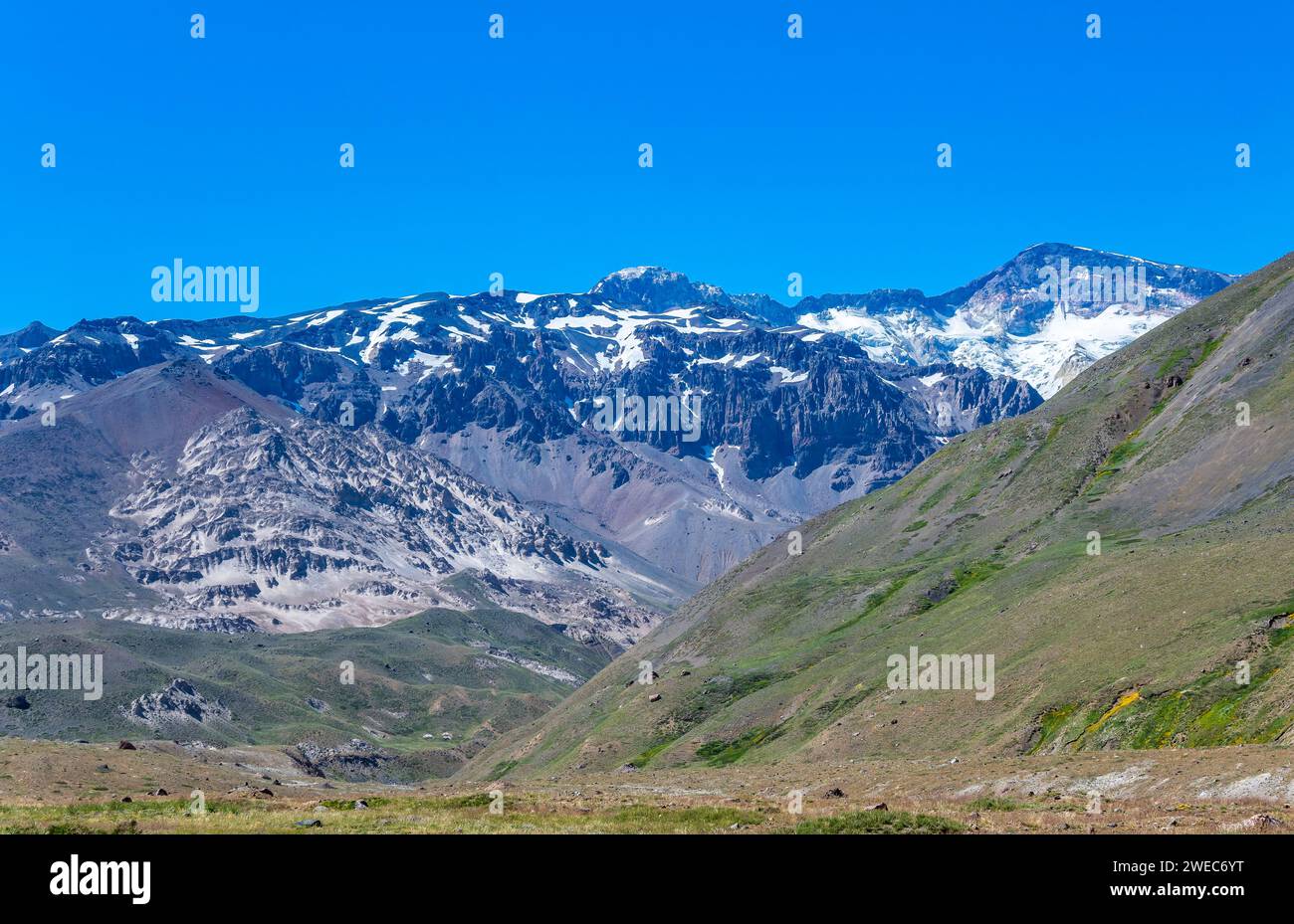 Mesozoic volcanic rocks in the mountains of high Andes. Valle de Yeso ...