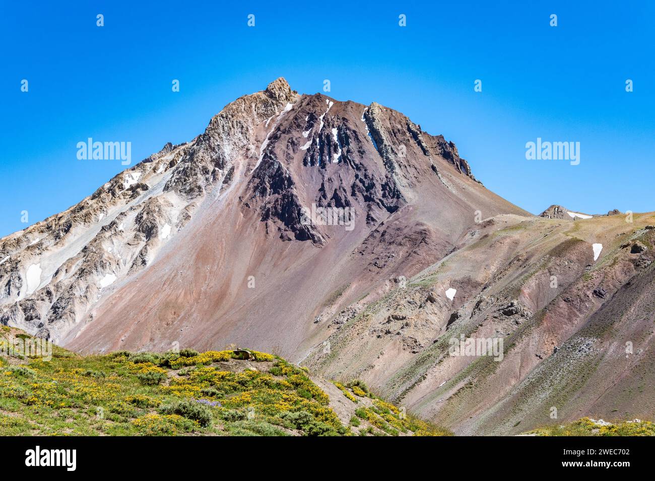 Mesozoic volcanic rocks in the mountains of high Andes. Valle de Yeso ...