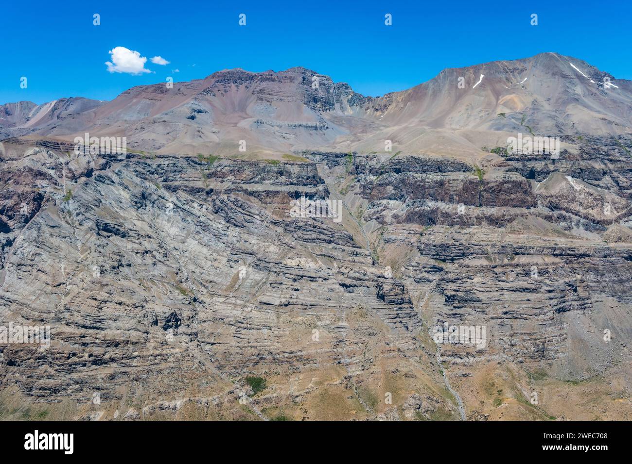 An angular unconformity between Mesozoic volcanic rocks. Valle Nevado ...