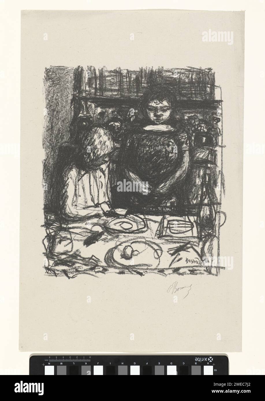 Sitting man at the table with meal and standing woman, Pierre Bonnard ...