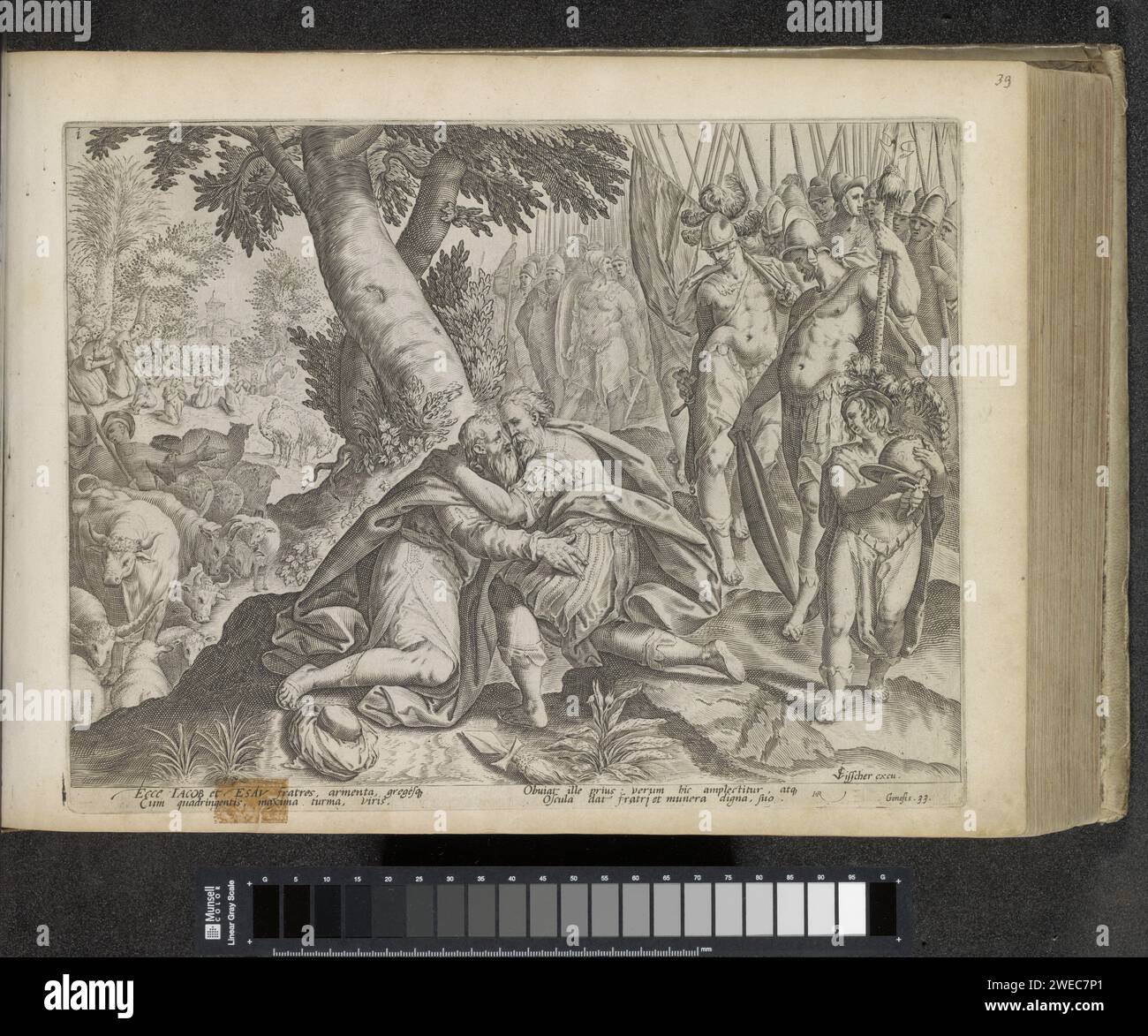 Reconciliation of Jakob and Esau, 1643 print Esau and Jakob hug each ...
