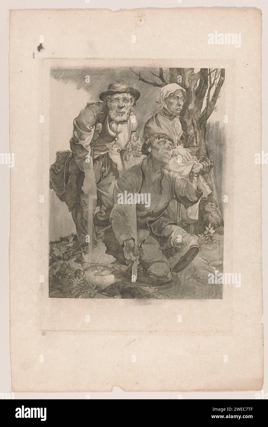 Three beggars near a tree, Johannes Josephus Aarts, 1881 - 1934 print ...