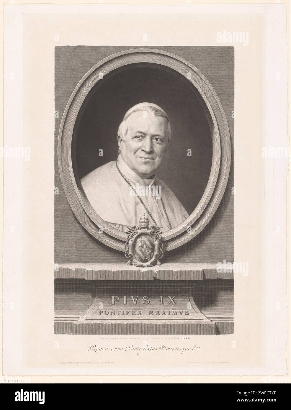Portret van Pius IX, Claude Ferdinand Gaillard, 1873 - 1887 print after ...