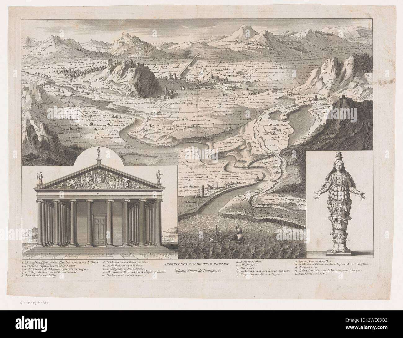 View of Ephesus with temple and statue, anonymous, c. 1725 - c. 1727 ...