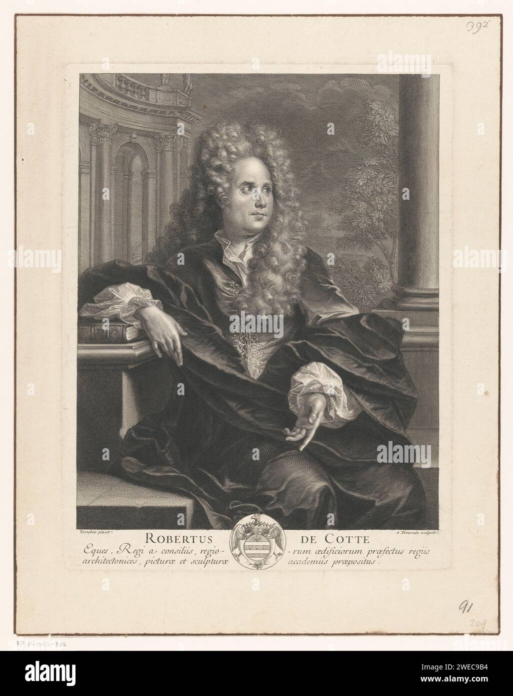 Portrait of Robert de Cotte, leaning on a book in classical ...