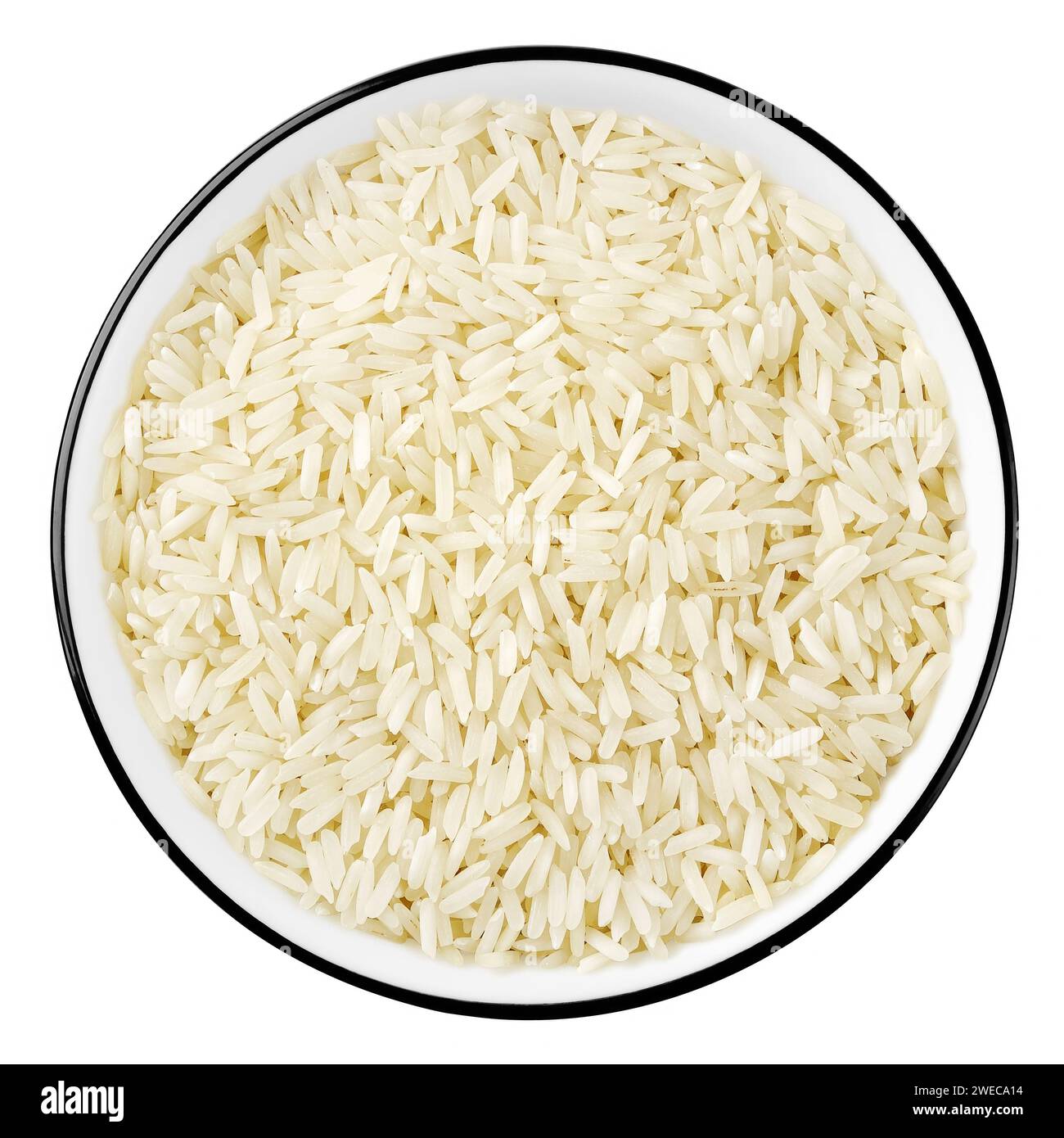 Top view of white rice in a bowl isolated on white background Stock ...