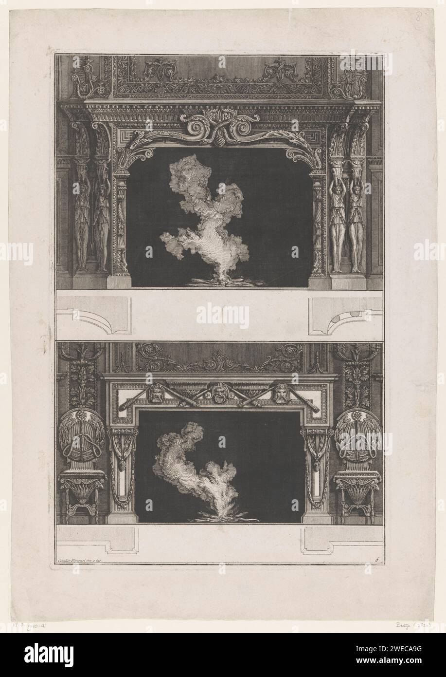 Designs for two chimney mantels, Giovanni Battista Piranesi, 1836 print ...