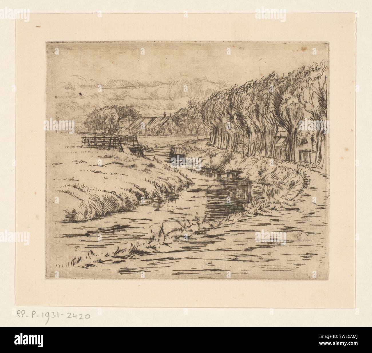 Landscape with ditch, Johannes Löhr, 1892 - 1928 print On the right ...