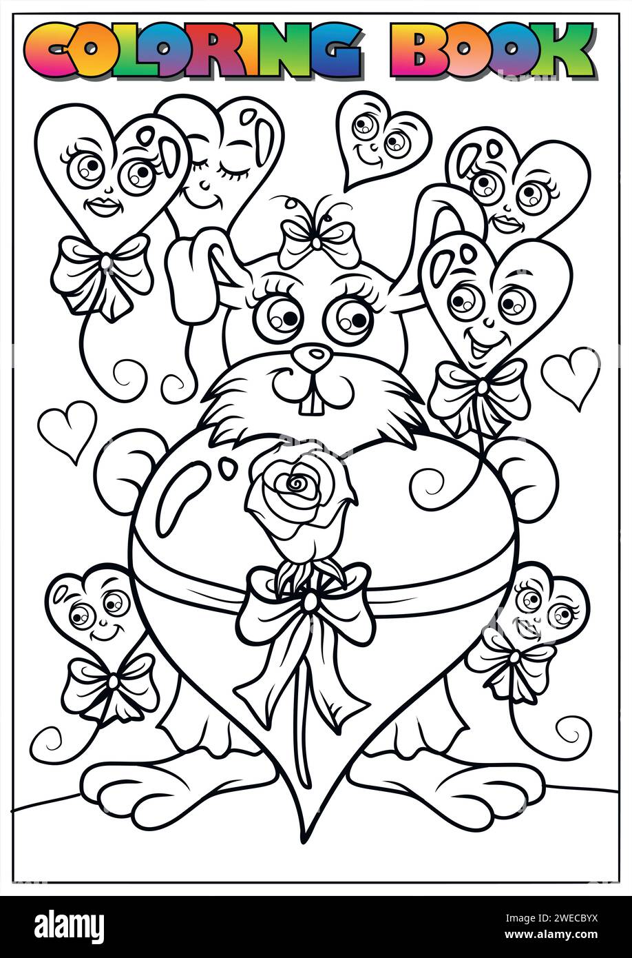 Children's coloring book for Valentine's Day - a bunny holding a ...