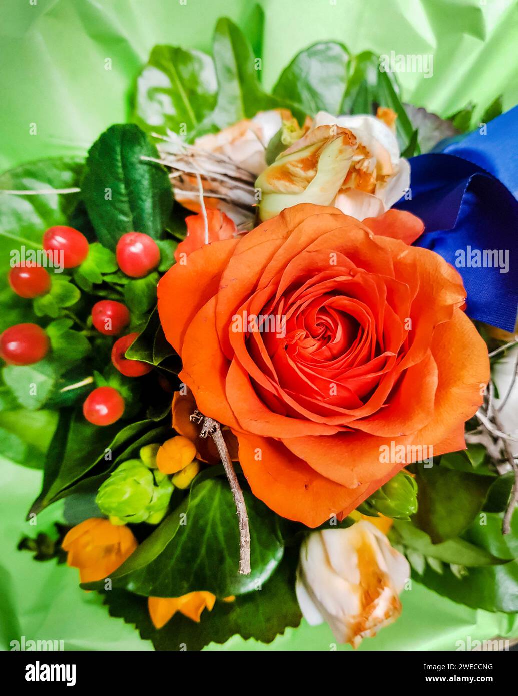 Colorful bouquet of flowers with St. John's wort and roses Stock Photo ...