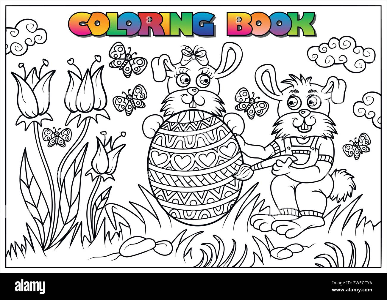 children's coloring book for Easter, a bunny paints an Easter egg Stock ...