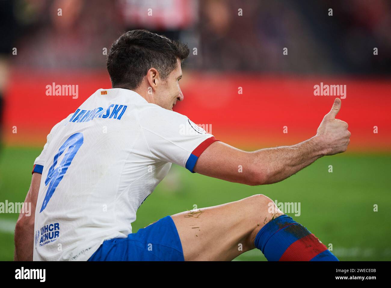 Robert Lewandowski of FC Barcelona reacts during the Copa El Rey Round ...