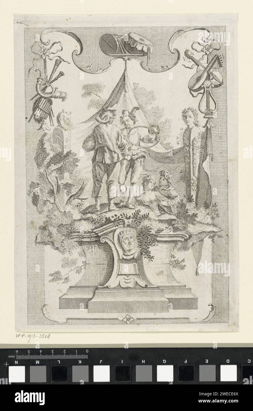 Panel filling with musicians, Gerrit Visscher, 1690 - 1710 print Panel ...
