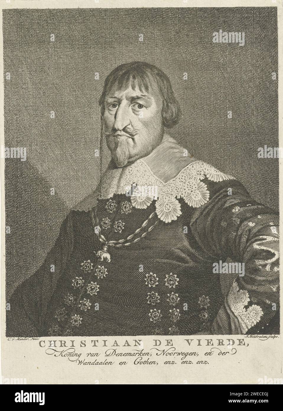 Portrait of Christiaan IV Koning of Denmark, Jacob Houbraken, After ...