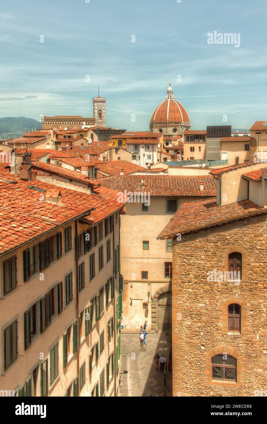 Italian Terracotta Rooftops of Sunny Florence with Duomo, Italy Stock ...