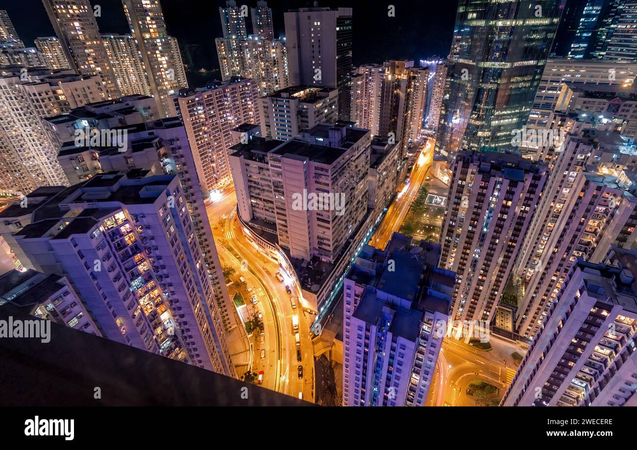 Aerial Rooftop View of Modern Contemporary Hong Kong Skyline at Night ...