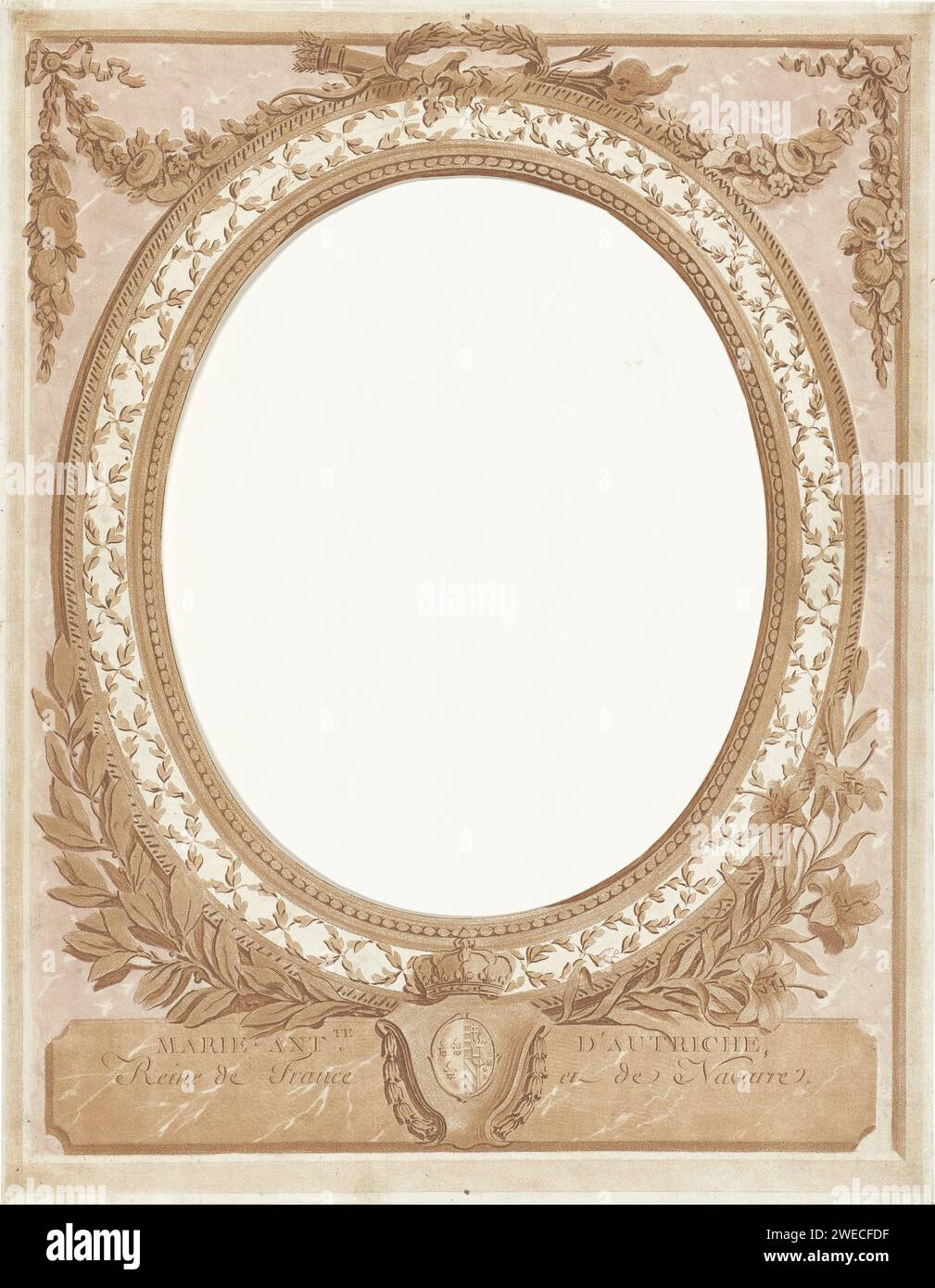 Frame for a portrait, 1777 print Oval frame, decorated with flower ...
