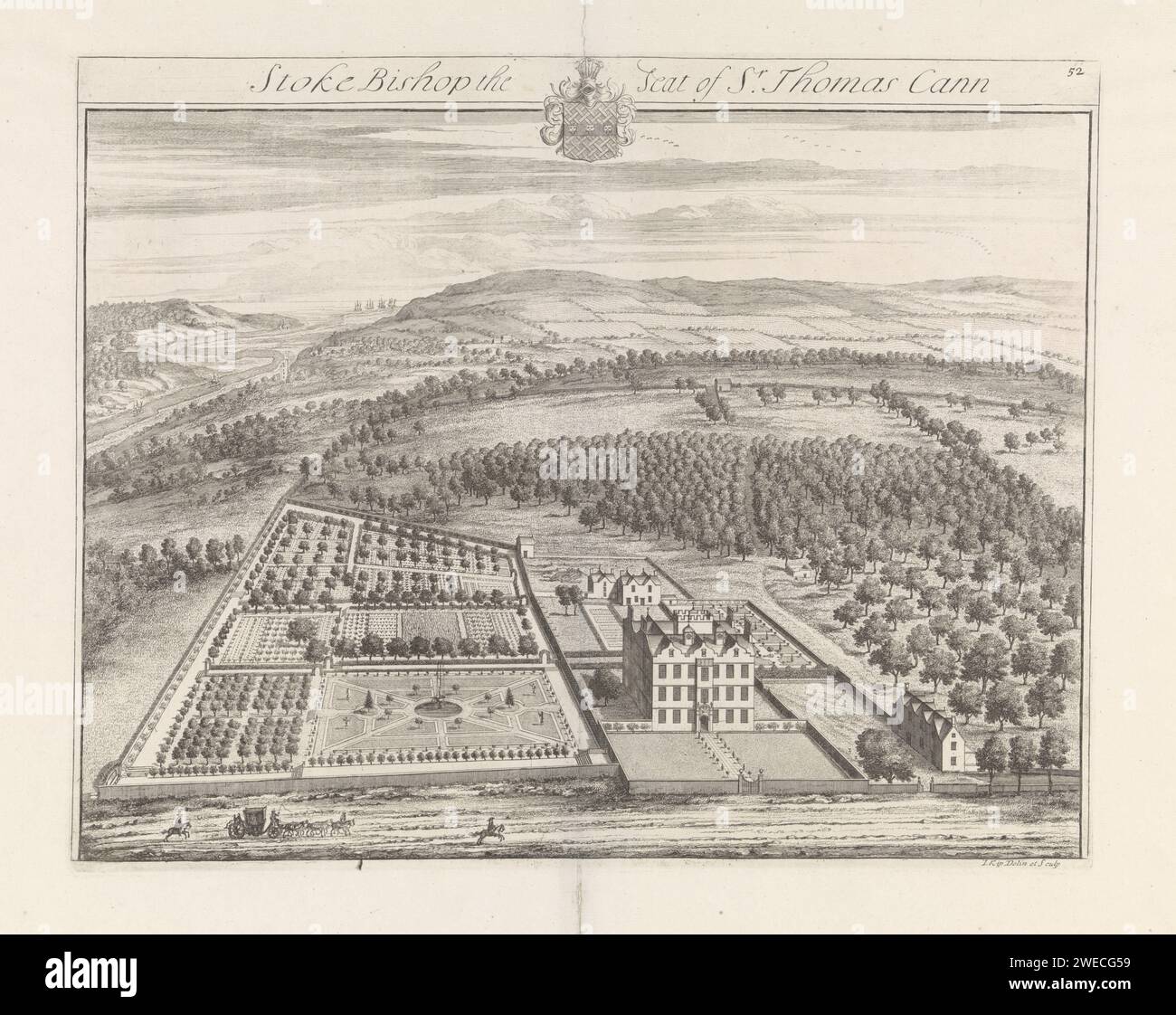 View of Stoke Bishop, Johannes Kip, 1709 print Face from a bird's eye ...