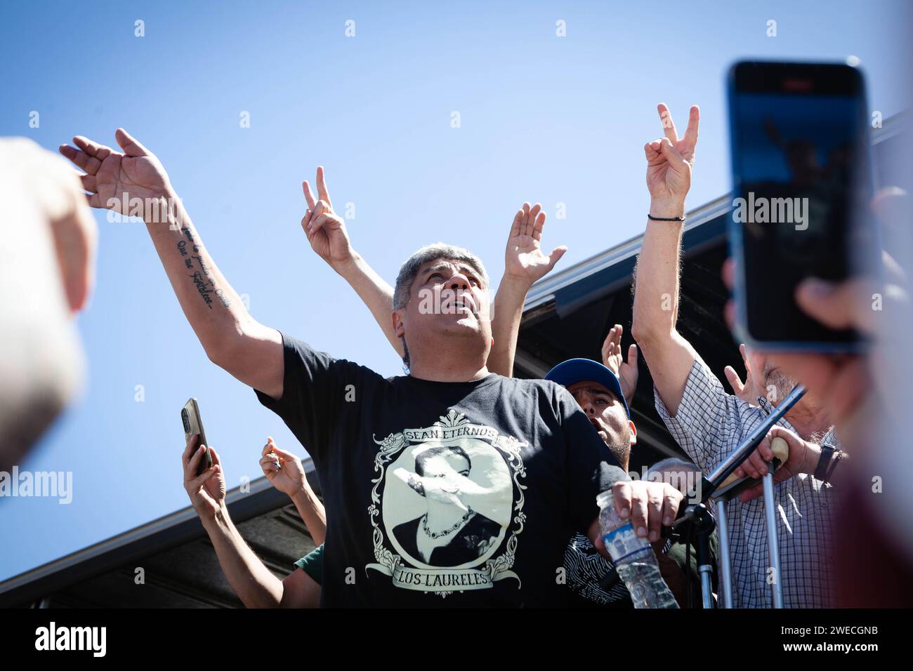 Buenos Aires, Argentina. 24th Jan, 2024. Haranguing the crowd. Massive ...