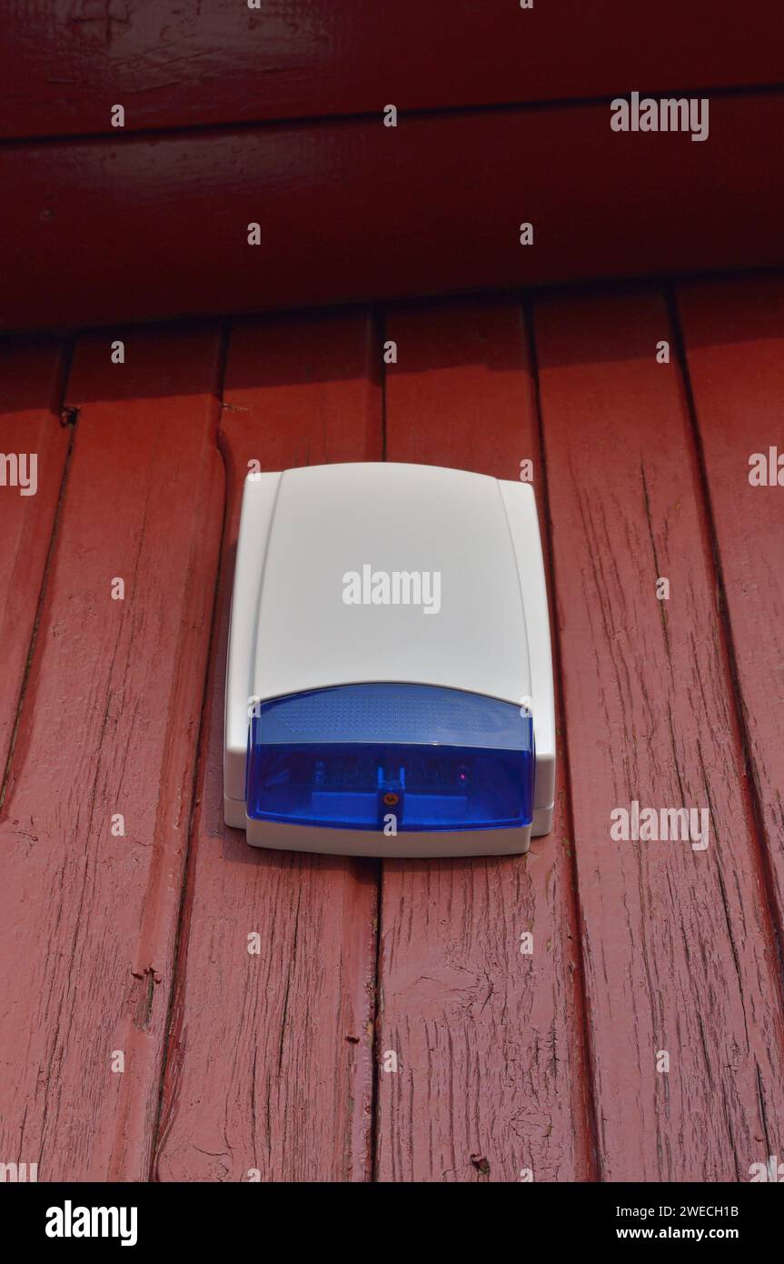 Wall mounted blue security alarm siren strobe light, perimeter warning ...